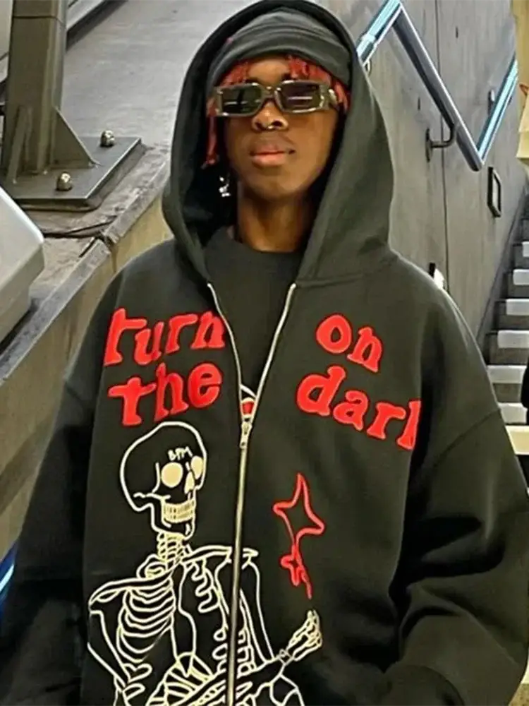 Skeleton Zip Up Hoodie - Y2K Zone®